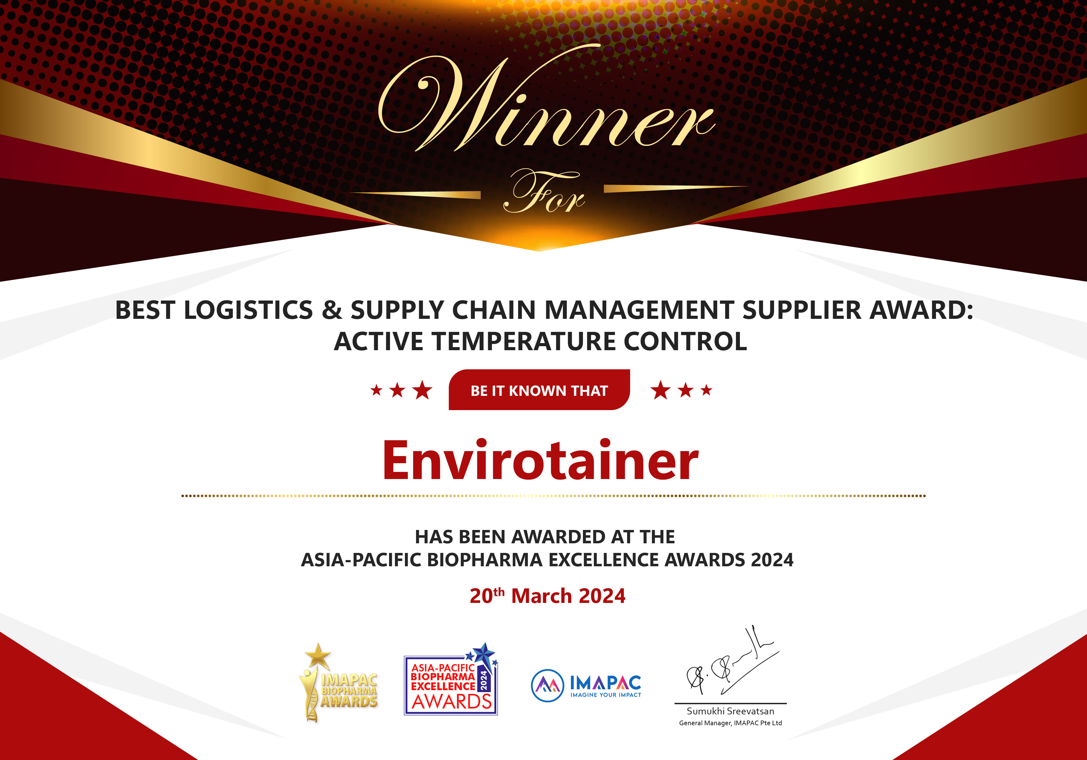 Best Logistics & Supply Chain Management Supplier Award
